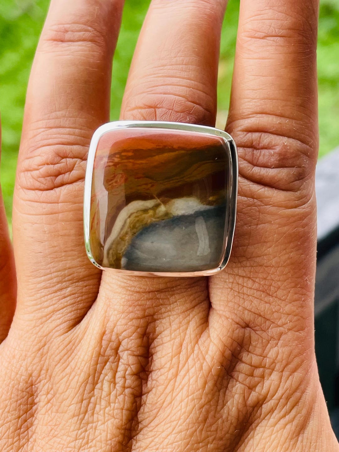 UNIQUE Owyhee Jasper Statement Ring in Sterling Silver, Picture Landscape Jasper Jewelry One of ...