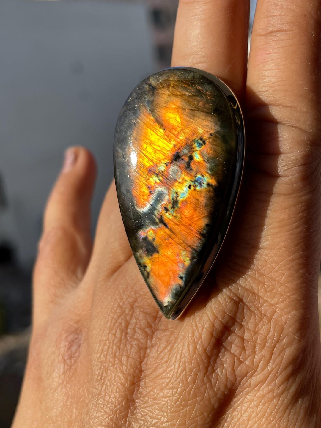 Spectrolite Labradorite Ring,rainbow Color Gray Stone Natural Gemstone ...