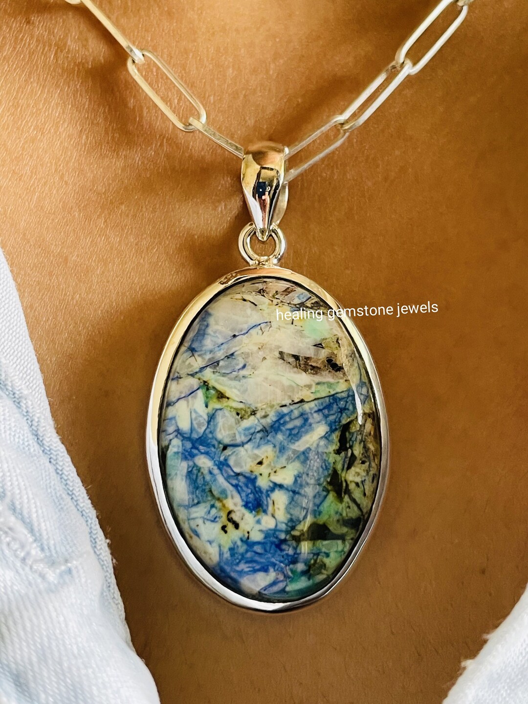 Handmade Azurite Sterling Silver Pendant: Unisex Gemstone Jewelry - Etsy