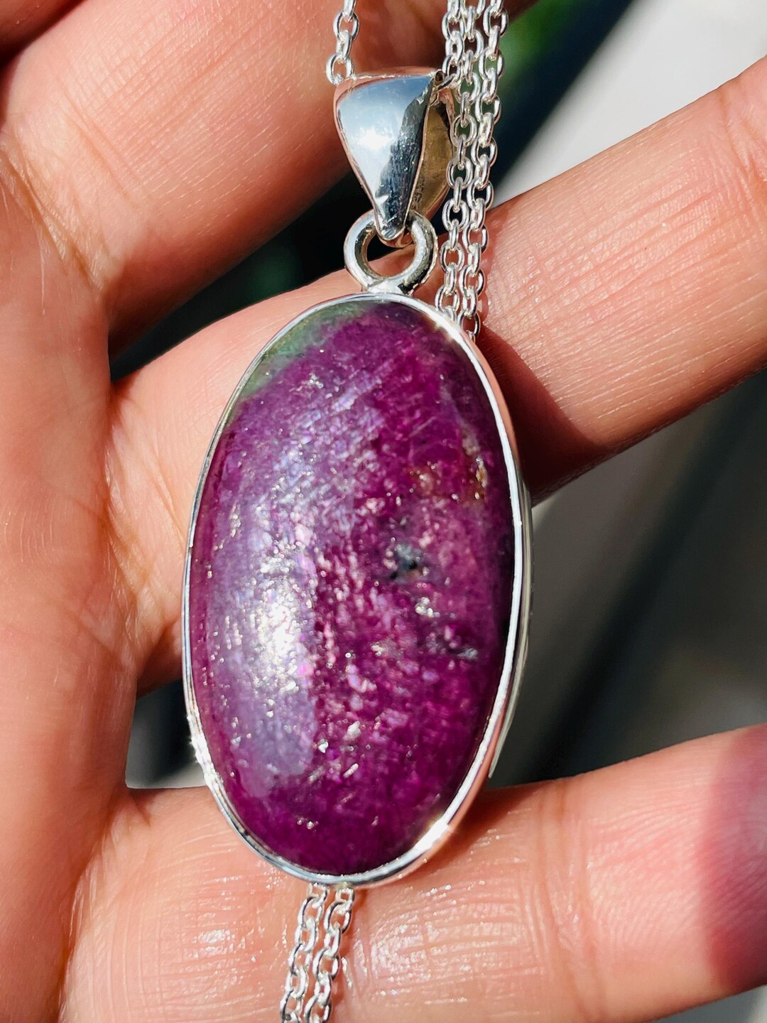 Ruby Zoisite Pendant,925 Sterling Silver Pendant,ruby Zoisite Stone,rubby Necklace,ruby Zoisite ...