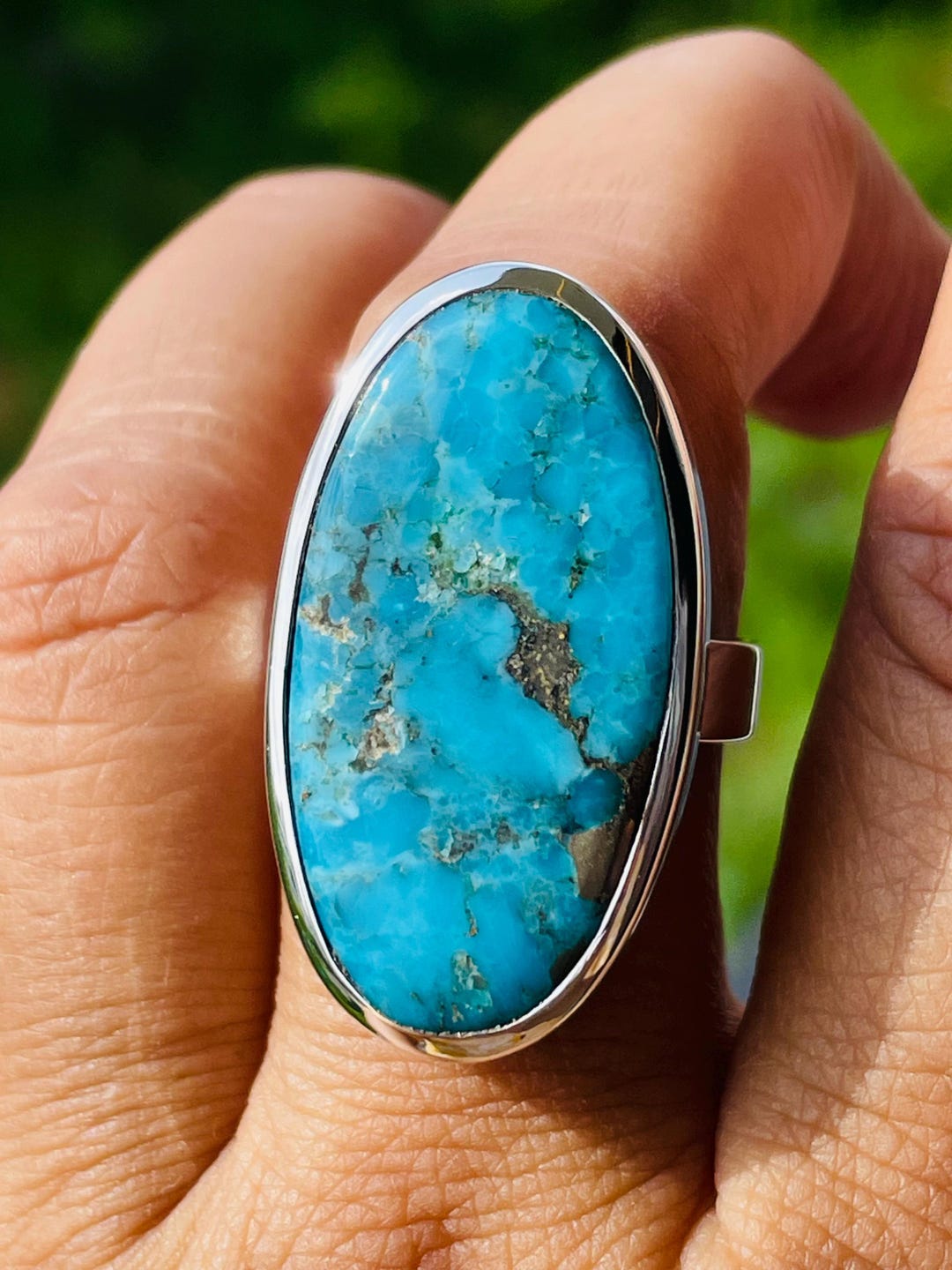 Natural Pyrite in Turquoise Solid 925 Sterling Silver Ring,gemstone ...