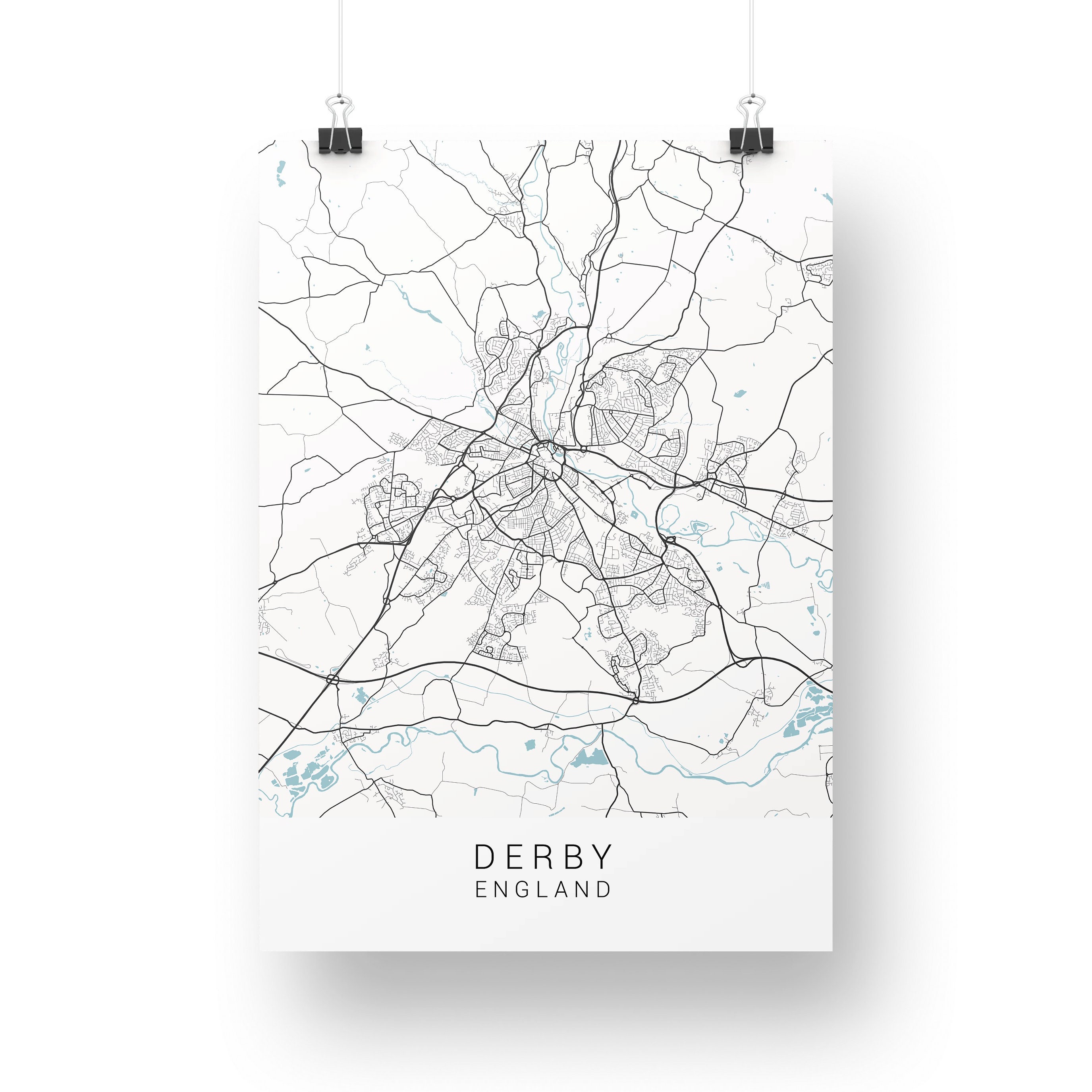 Derby Map Print, Derby Poster, Derby Wall Art, Derby Map, Map of Derby ...