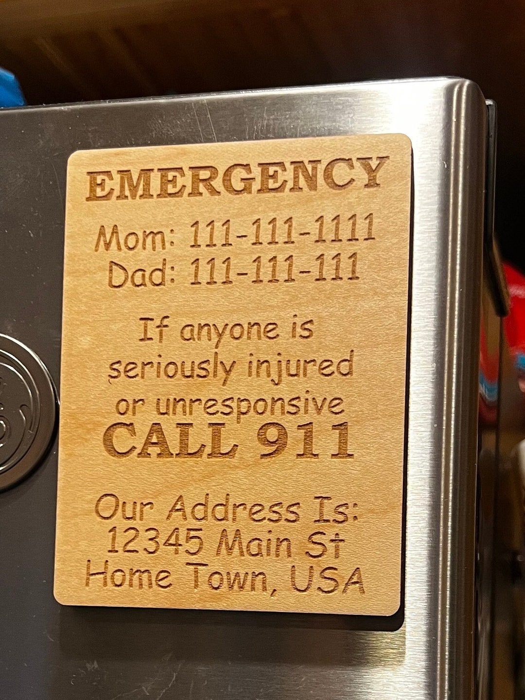 Emergency Contact Magnet -wooden Magnet, Emergency Contact Phone ...