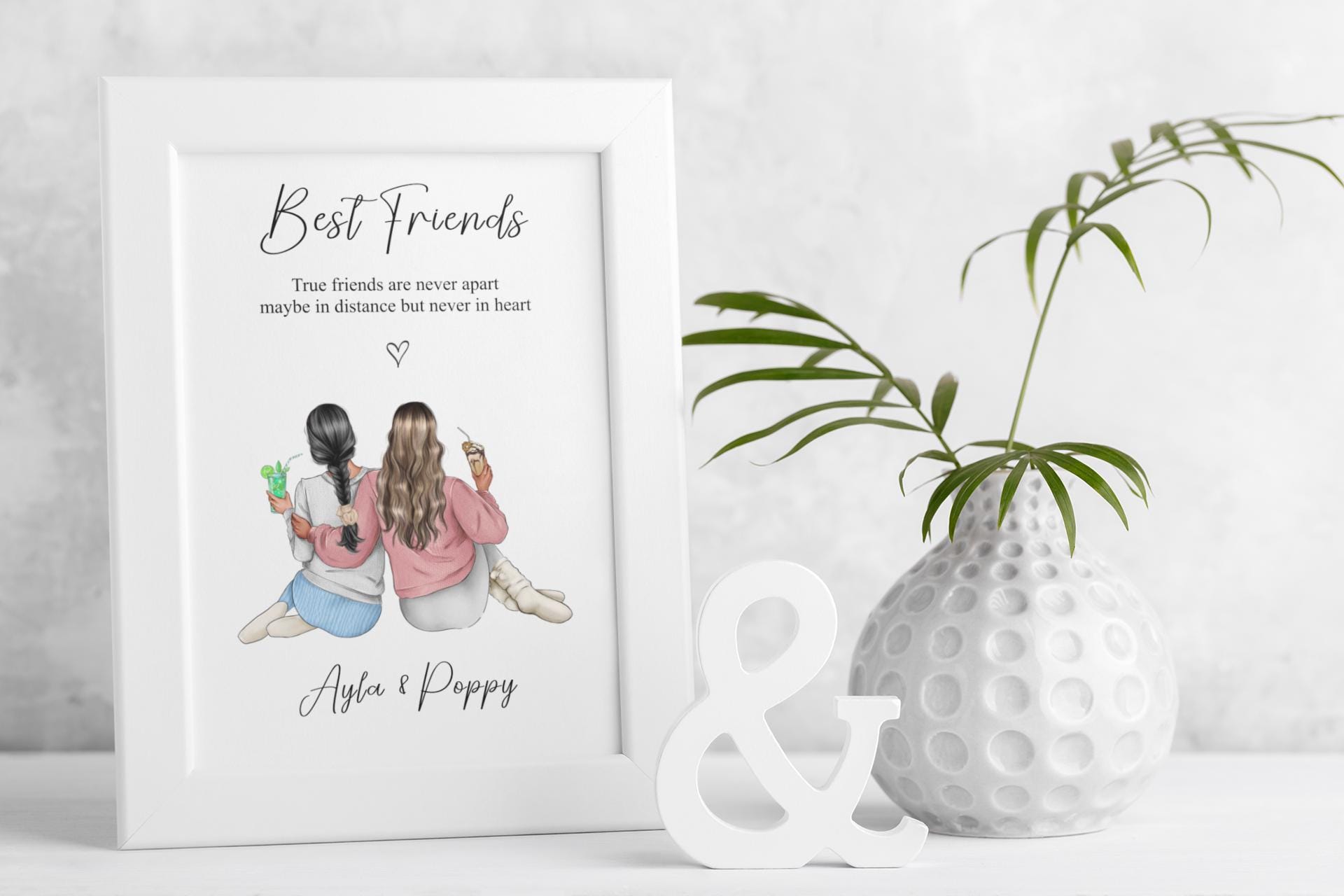 Personalised Best Friend Illustration Portrait Poster Digital Printable ...