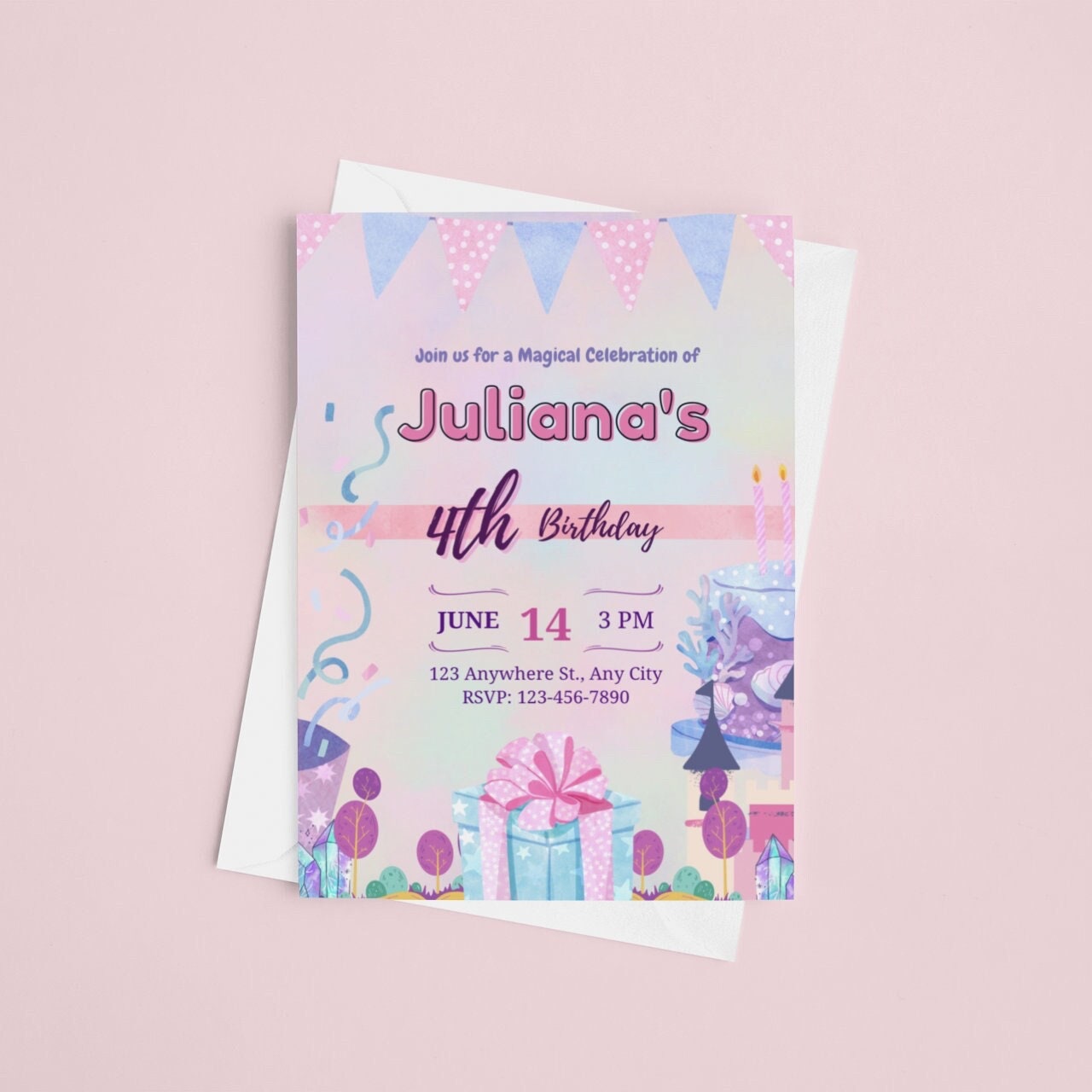 Editable Girl Birthday Party Invitation, Personalised Printable Invite ...