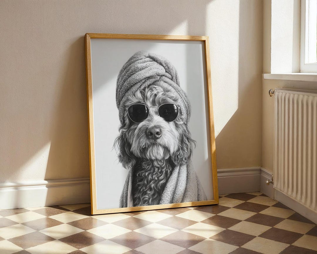 Cockapoo Spa Day Bathroom Poster | Funny Dog in Sunglasses Wall Art ...