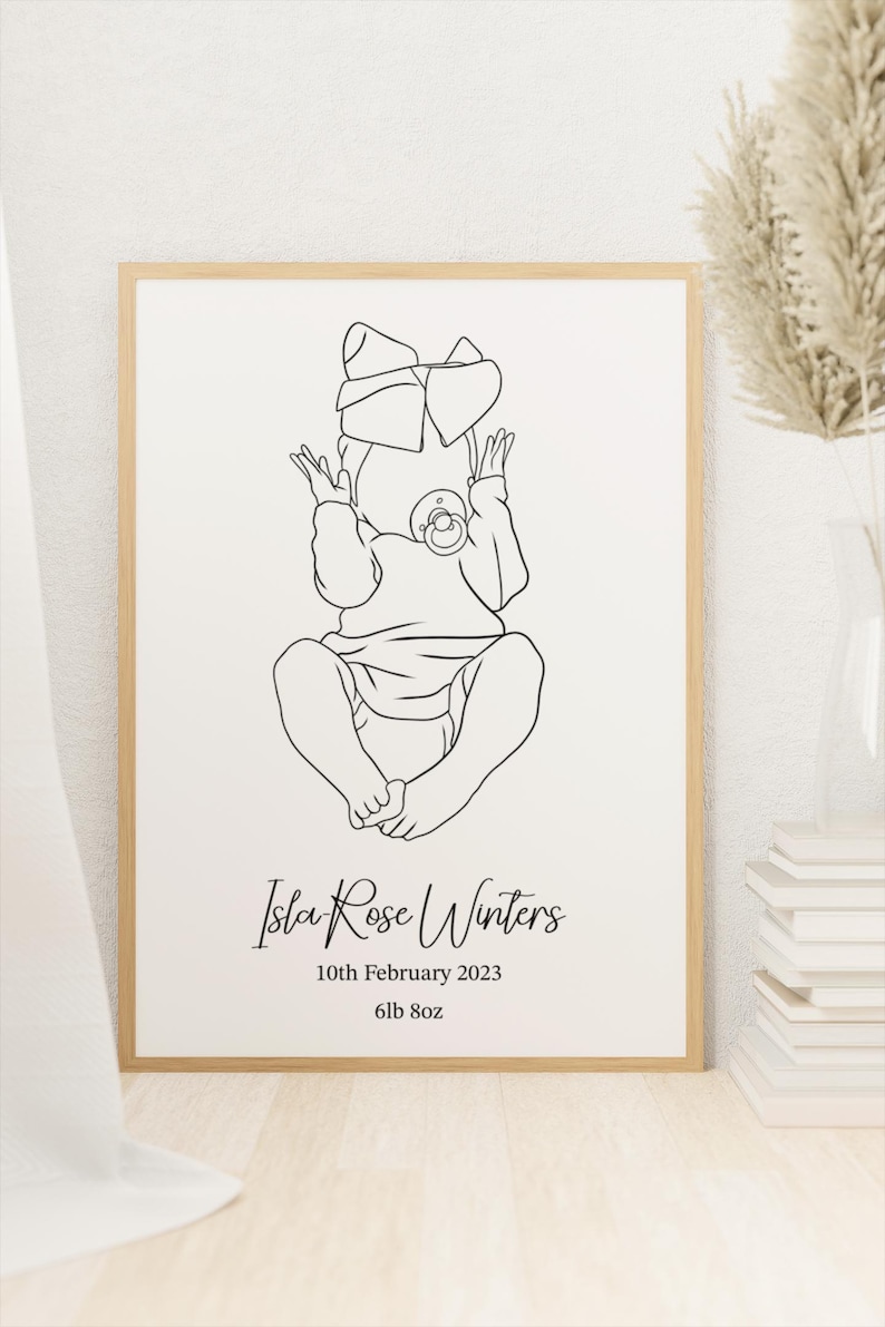 Personalised Baby Line Art Drawing New Baby Gift Baby Birth Poster ...