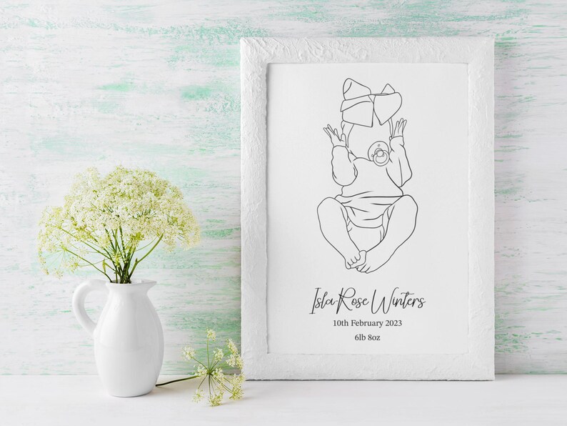 Personalised Baby Line Art Drawing New Baby Gift Baby Birth Poster ...