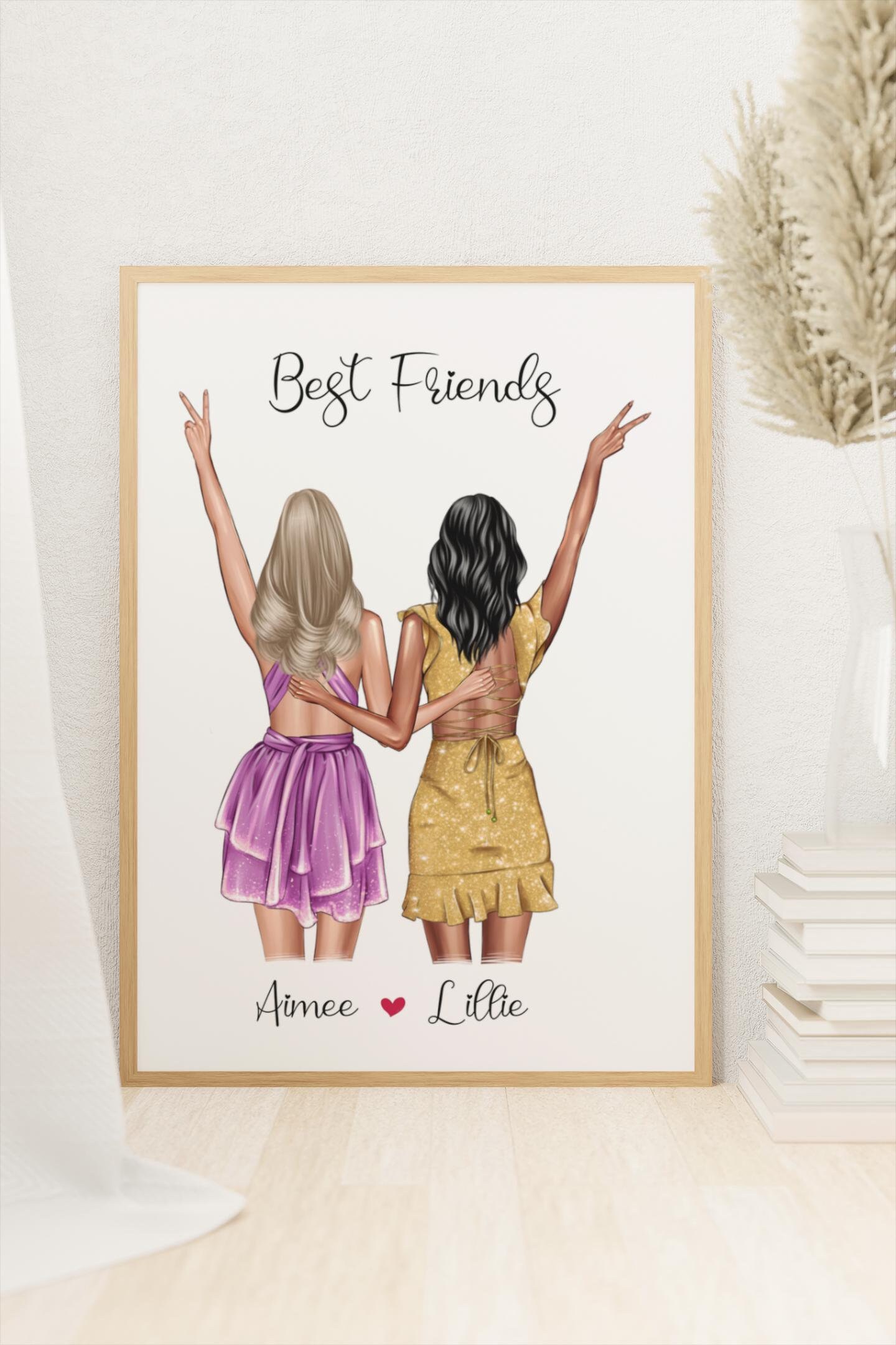 Personalised Best Friend Illustration Portrait Poster Digital Printable ...
