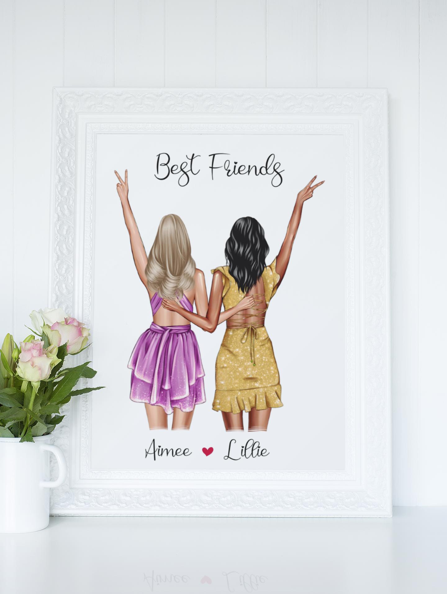 Personalised Best Friend Illustration Portrait Poster Digital Printable ...