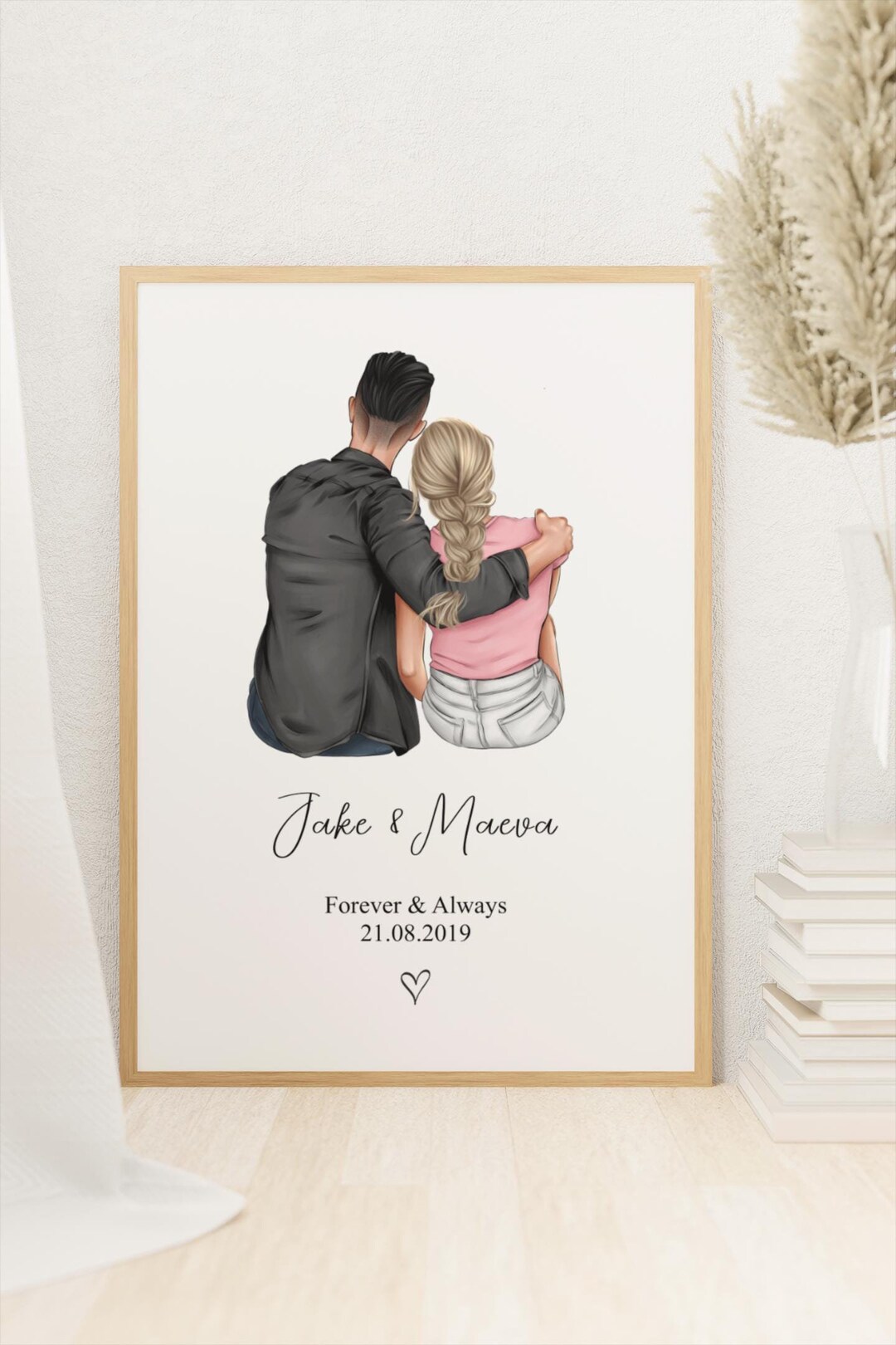 Custom Couple Portrait Illustration Hand-drawn Poster Digital Print ...