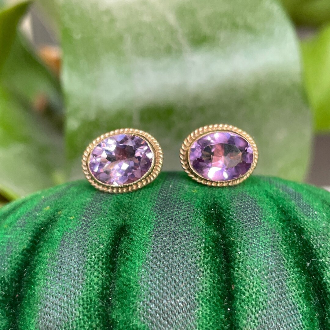 Vintage 9ct Gold Amythst Earrings, Hallmarked - Etsy