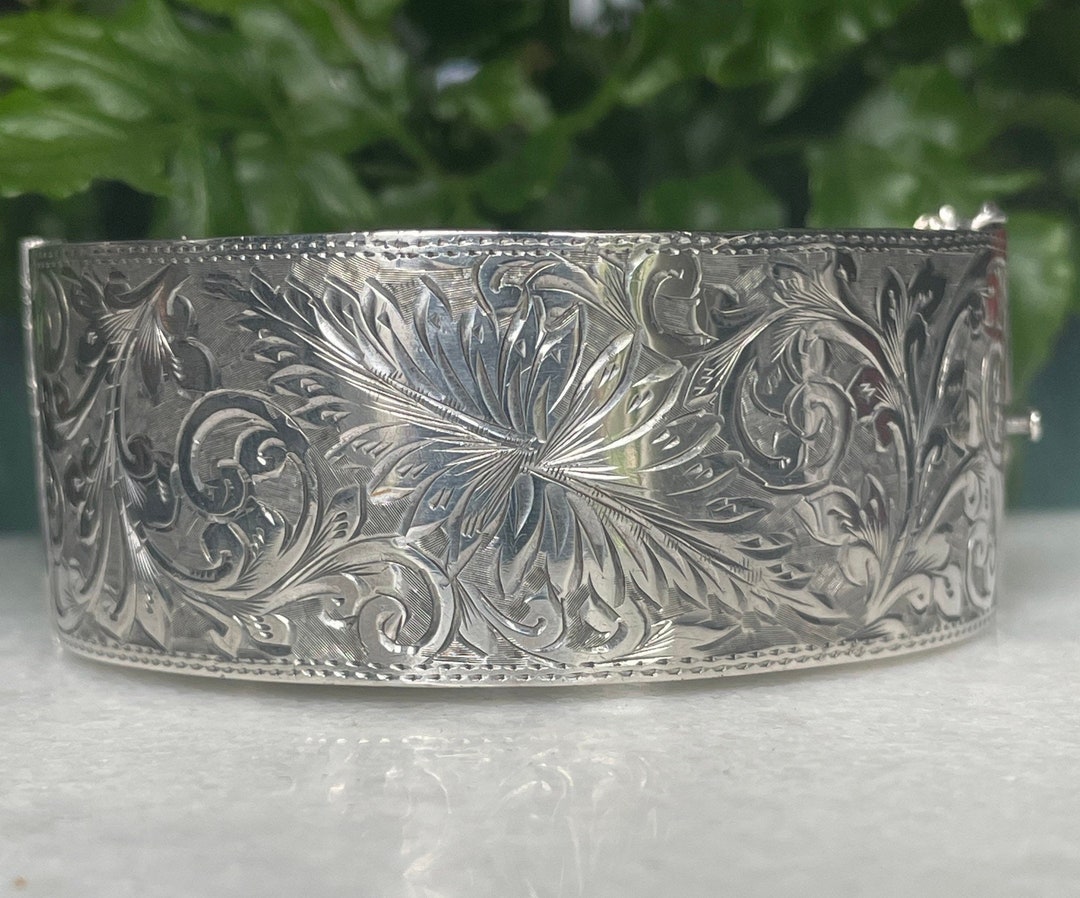 Art Deco Silver Bangle, Hand Engraved, Victorian Style, Hallmarked ...