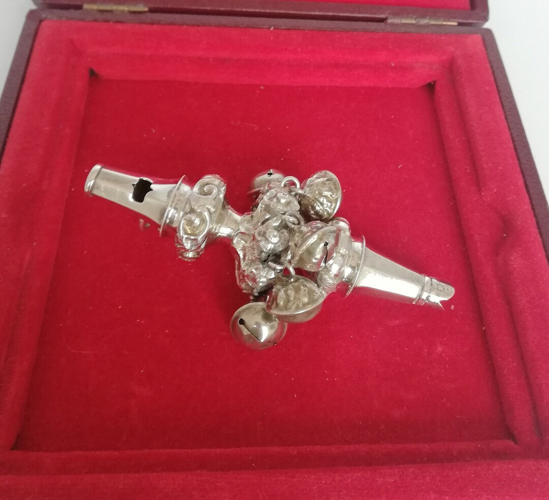 Antique Silver Baby Rattle With Bells and Whistle Hallmarked Birmingham ...