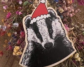 Woodland Wood Slice 7cm Christmas Tree Decoration Ornament/ Badger/fox ...