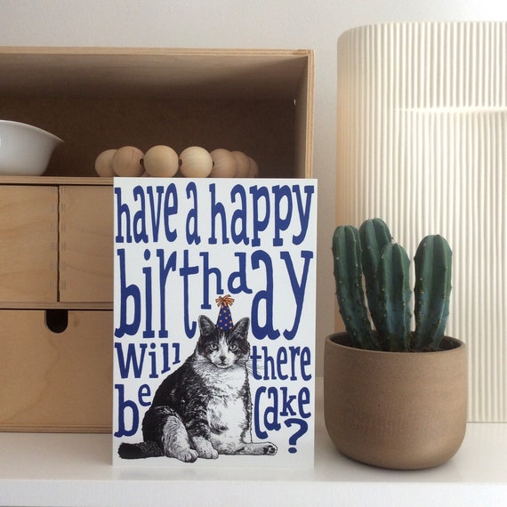 Illustrated Fat Cat Birthday Card - Etsy