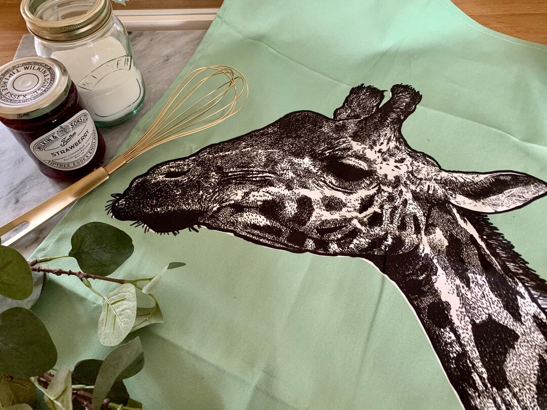 Giraffe Cotton Tea Towel / Light Green / Safari African Theme Homeware ...