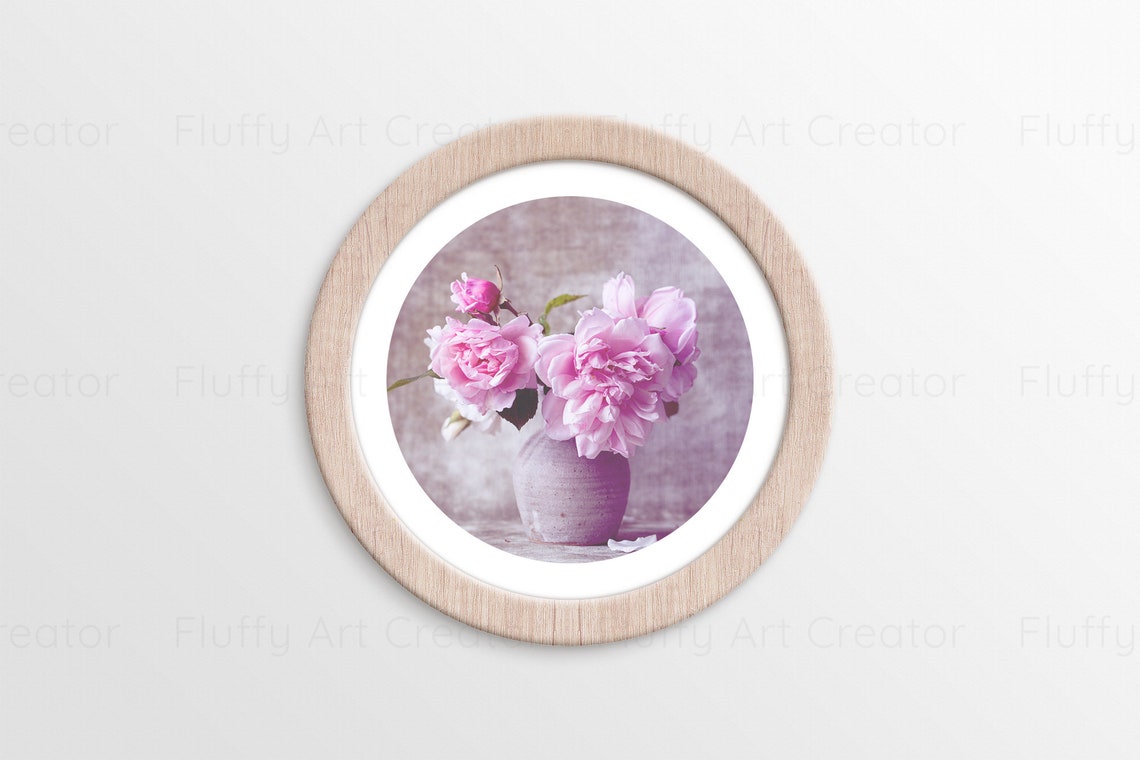 Wooden Round Picture Frame Mockup, Round Wooden Frame Mockup, Bohemian ...