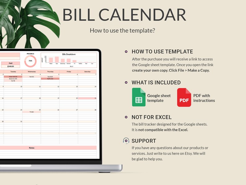 Bill Calendar Spreadsheet Google Sheets, Bill Tracker, Monthly Bill ...