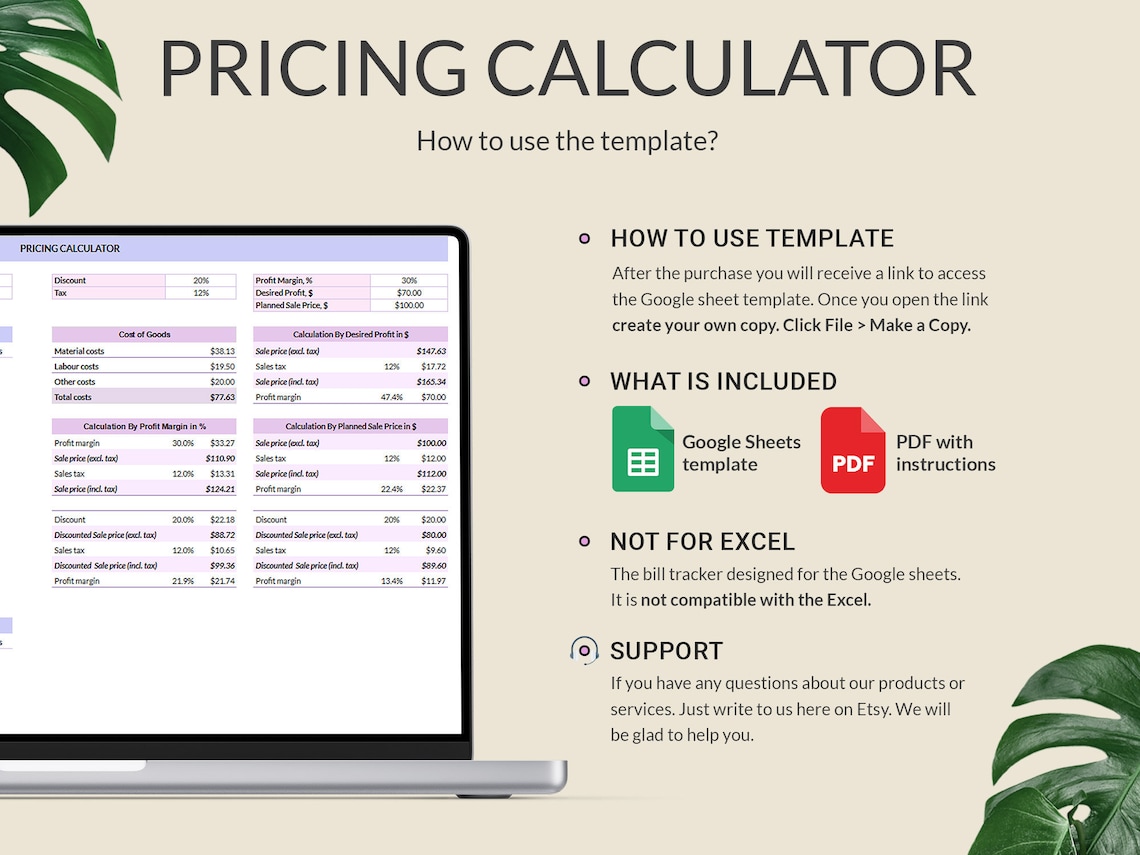 Purple Pricing Calculator Spreadsheet to Price Handmade Products ...