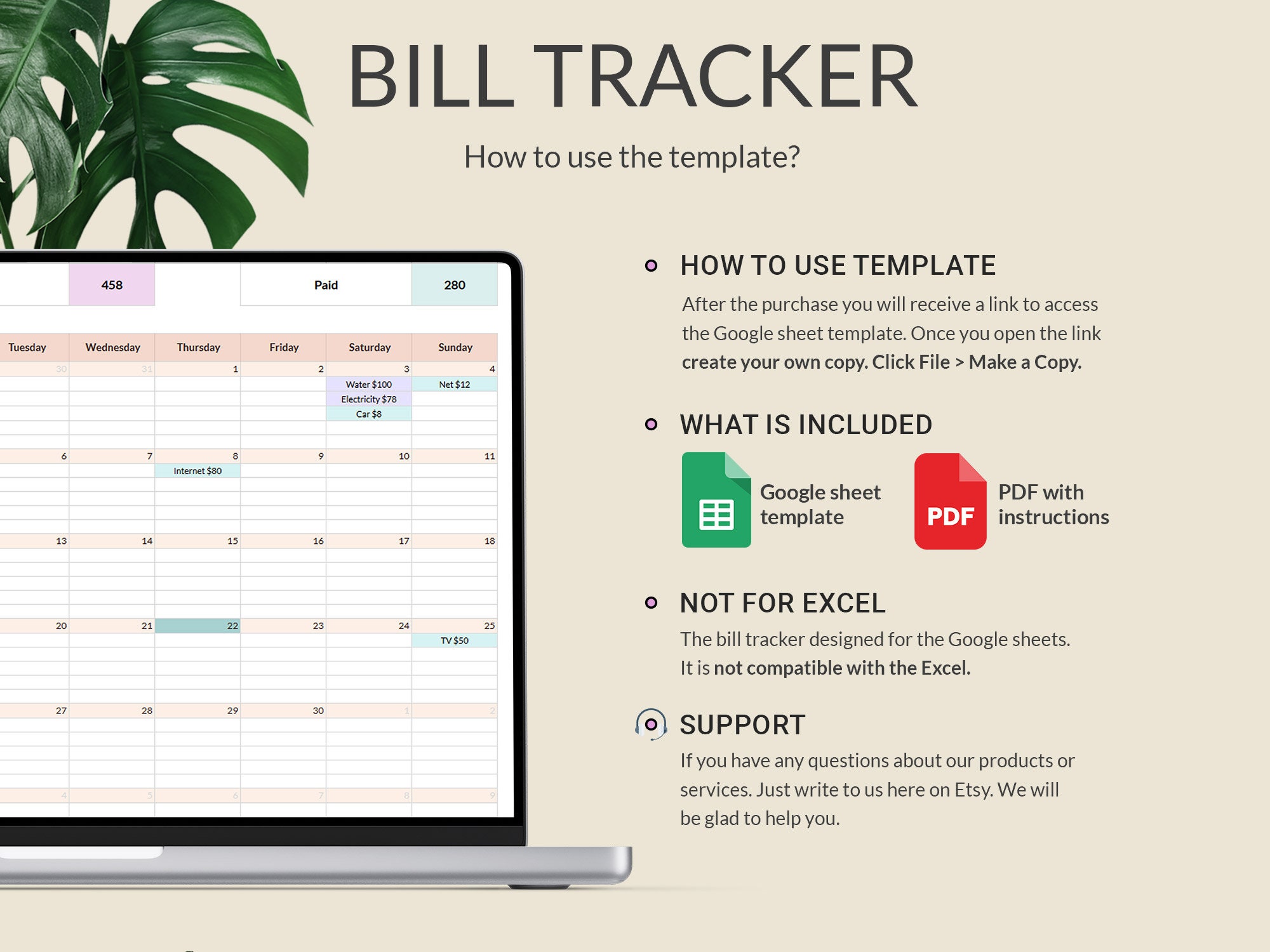 Bill Tracker Spreadsheet, Google Sheets Bill Calendar, Automated ...