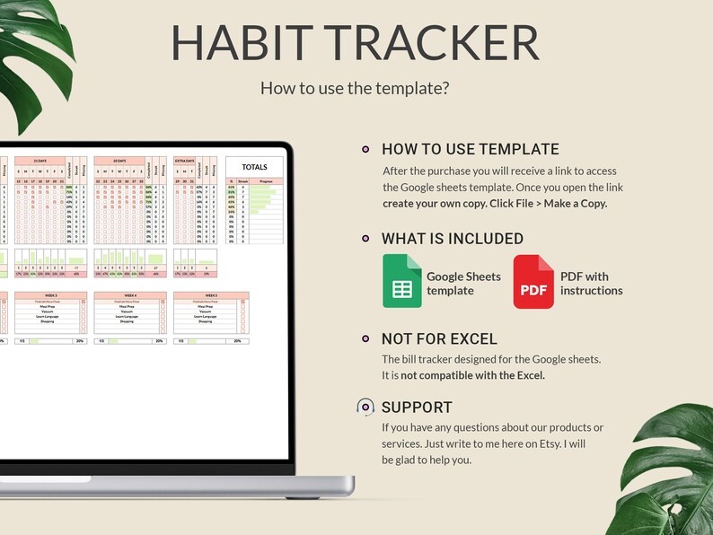 Habit Tracker Google Sheet Habit Tracker Spreadsheet Goal - Etsy