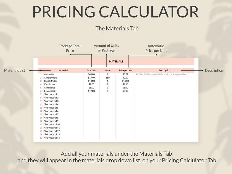 Pricing Calculator Spreadsheet, Price Handmade Products Google Sheet ...