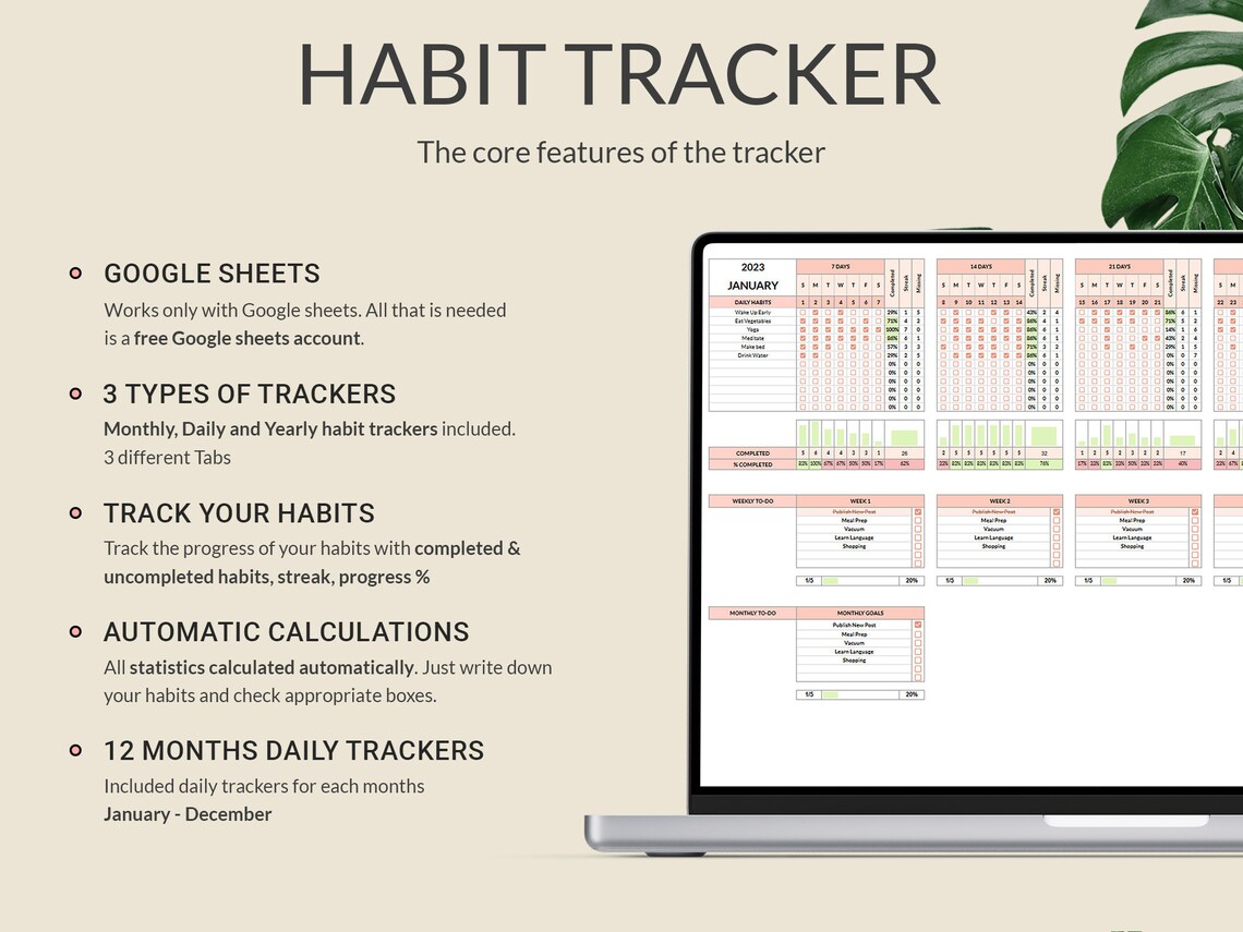 Habit Tracker Google Sheet Habit Tracker Spreadsheet Goal - Etsy