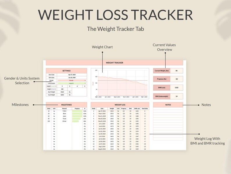 Weight Loss Tracker Spreadsheet for Google Sheets Weight Loss Planner ...
