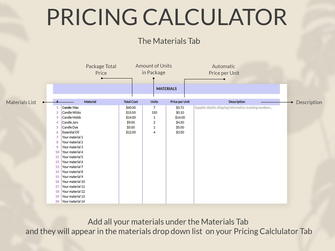 Purple Pricing Calculator Spreadsheet to Price Handmade Products ...