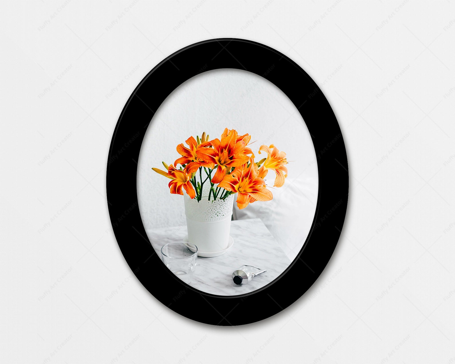 Oval Frame Mockup 8x10, Black Oval Picture Frame, Black Oval Wall Frame ...
