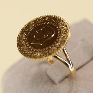 22K and 14K Gold Turkish Coin Ring, Gold Signet Ring, Statement Gold ...