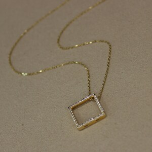 Real Gold Square Necklace, 14K Solid Gold Square Necklace, Geometric ...
