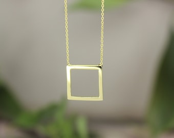 Simple Modern Jewelry Gold Square Ring Necklace Open Square - Etsy