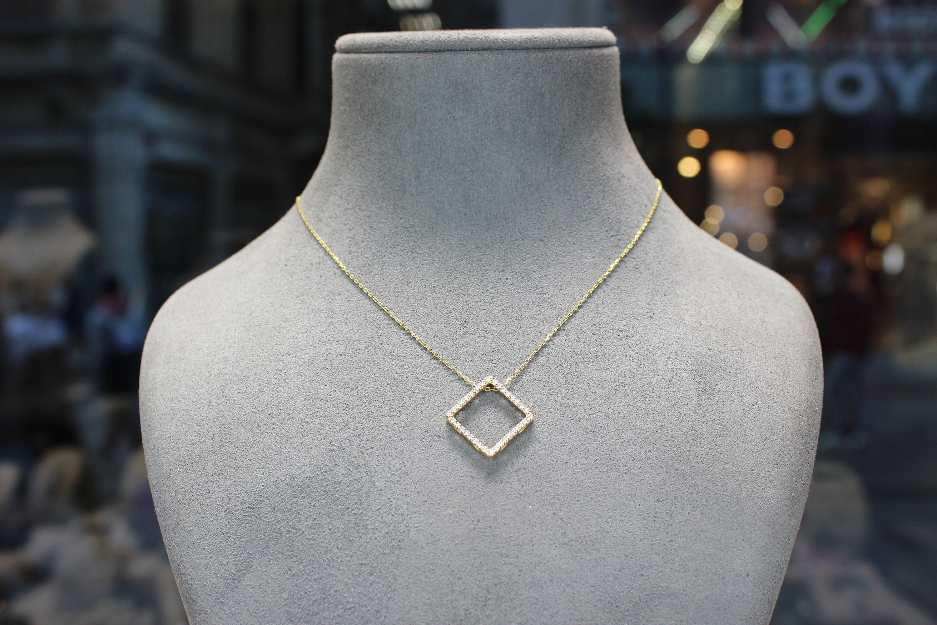 Real Gold Square Necklace 14K Solid Gold Square - Etsy