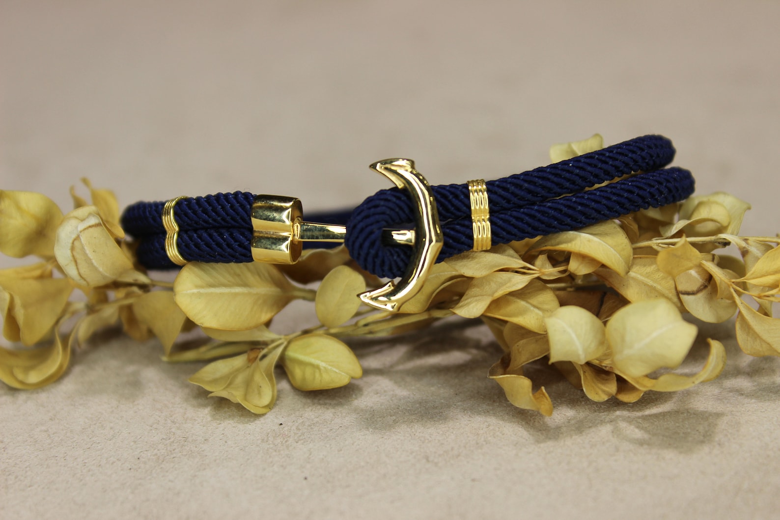 14K Solid Gold Anchor Bracelet Navy Blue Rope Anchor Man - Etsy