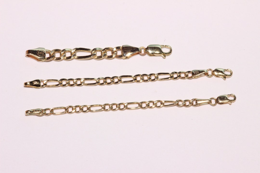 14K Real Gold Figaro Chain Bracelet Necklace Extender, Figaro ...
