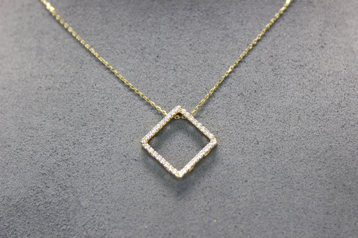 Real Gold Square Necklace 14K Solid Gold Square - Etsy