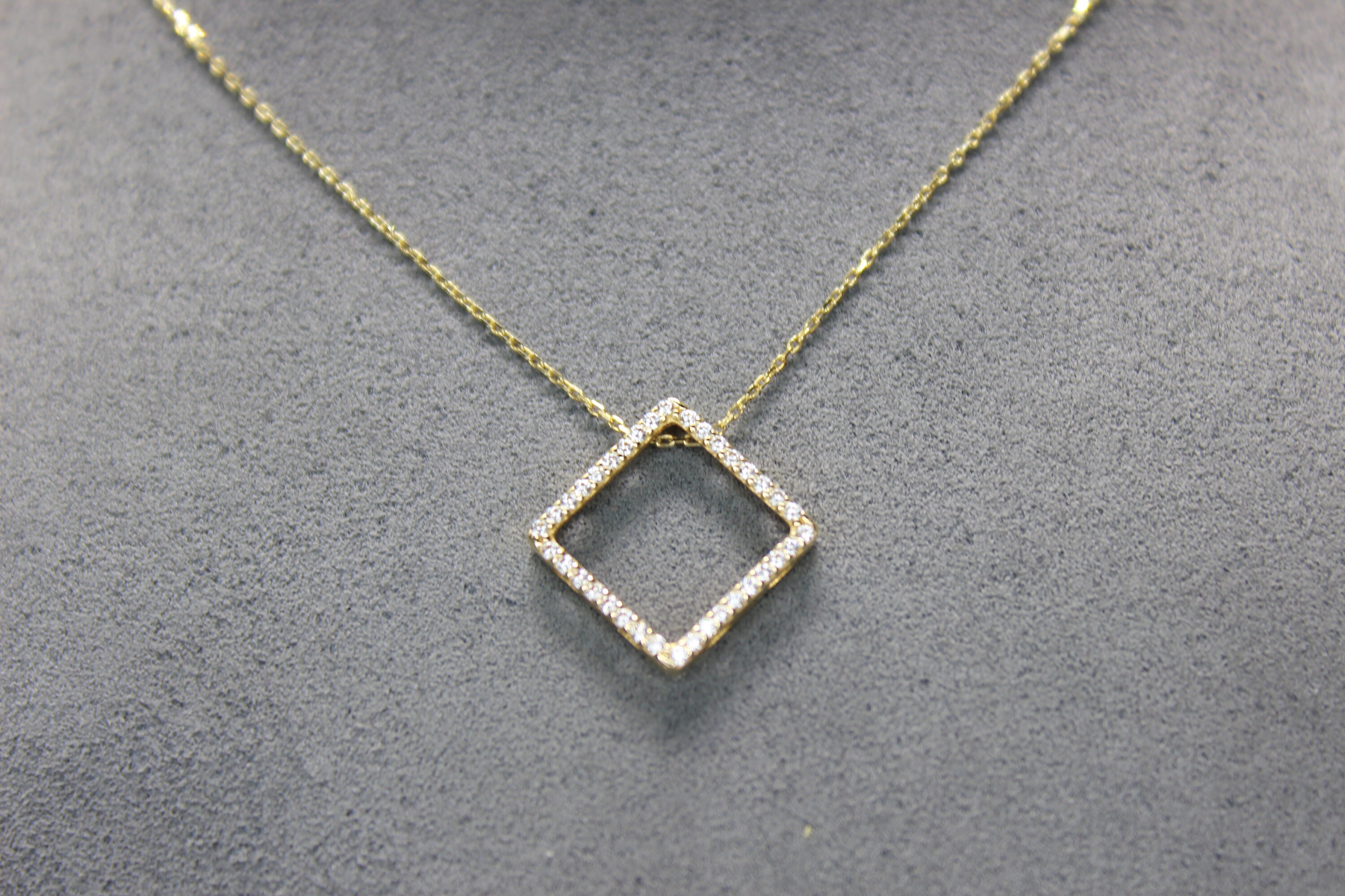 Real Gold Square Necklace, 14K Solid Gold Square Necklace, Geometric ...