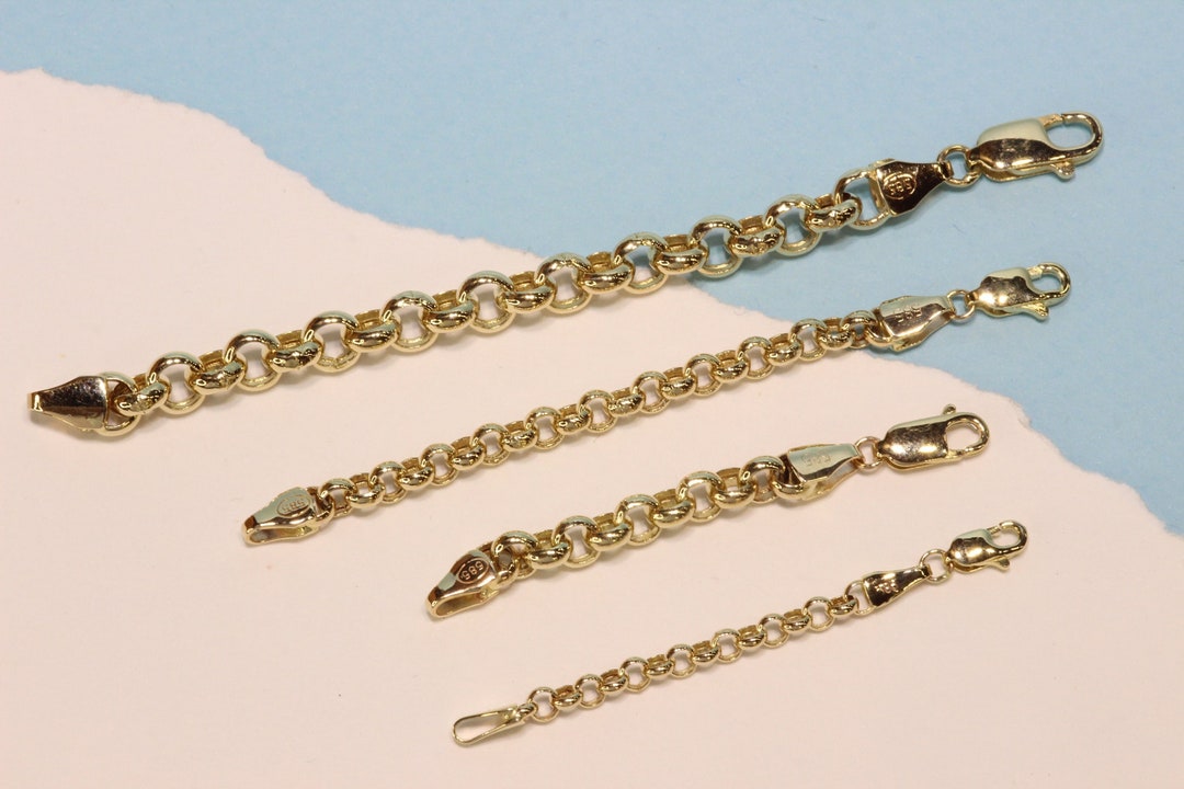 14K Real Gold Rolo Chain Extender, 2 3 4 5 6 Inch Necklace Bracelet ...