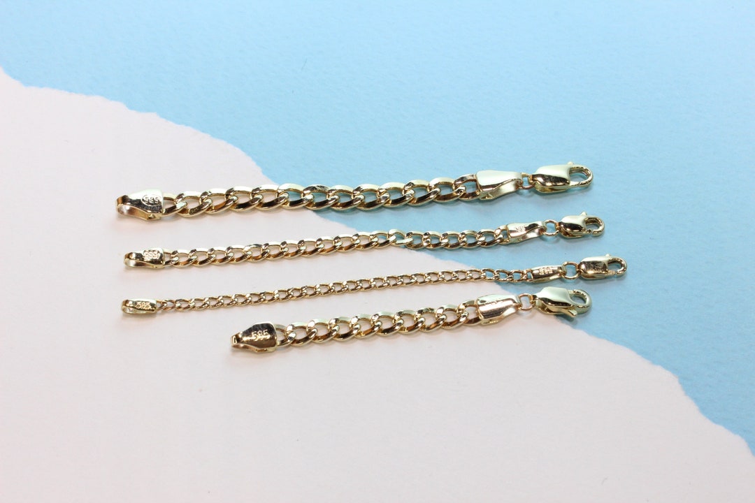 14K Real Gold Cuban Curb Chain Extender, 1 2 3 4 5 6 7 Inch Necklace ...