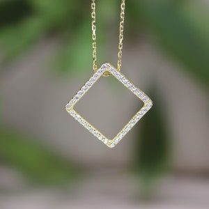 Real Gold Square Necklace, 14K Solid Gold Square Necklace, Geometric ...