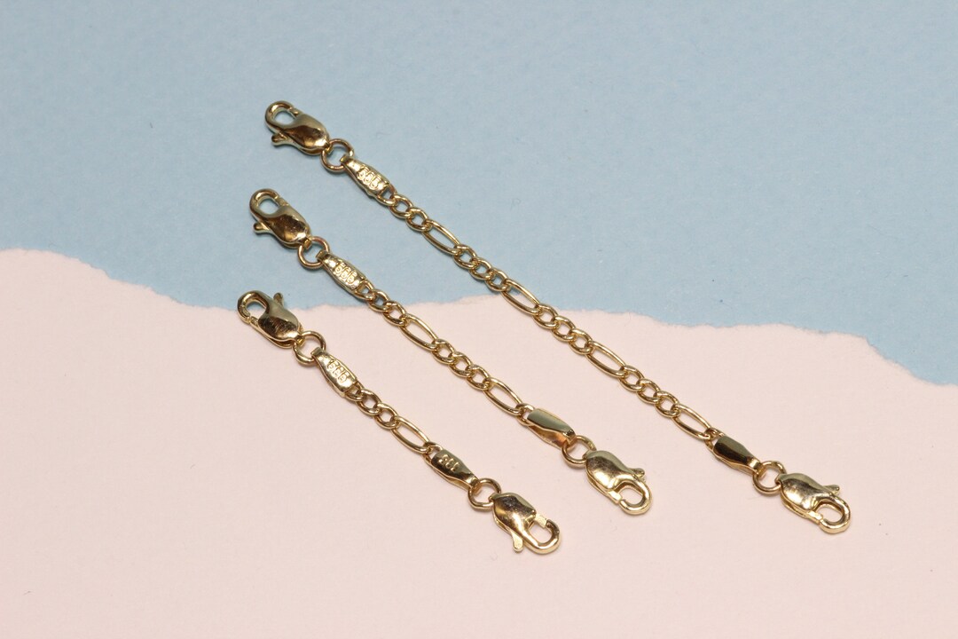 14K Real Gold Two Sided Double Clasp Figaro Extender, Two Side Clasp ...