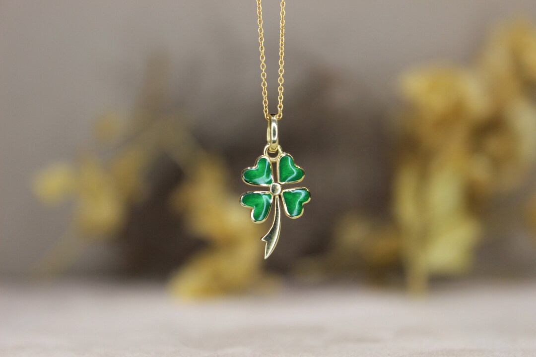 14K Solid Gold Clover Pendant, Dainty Clover Necklace, Minimalist ...