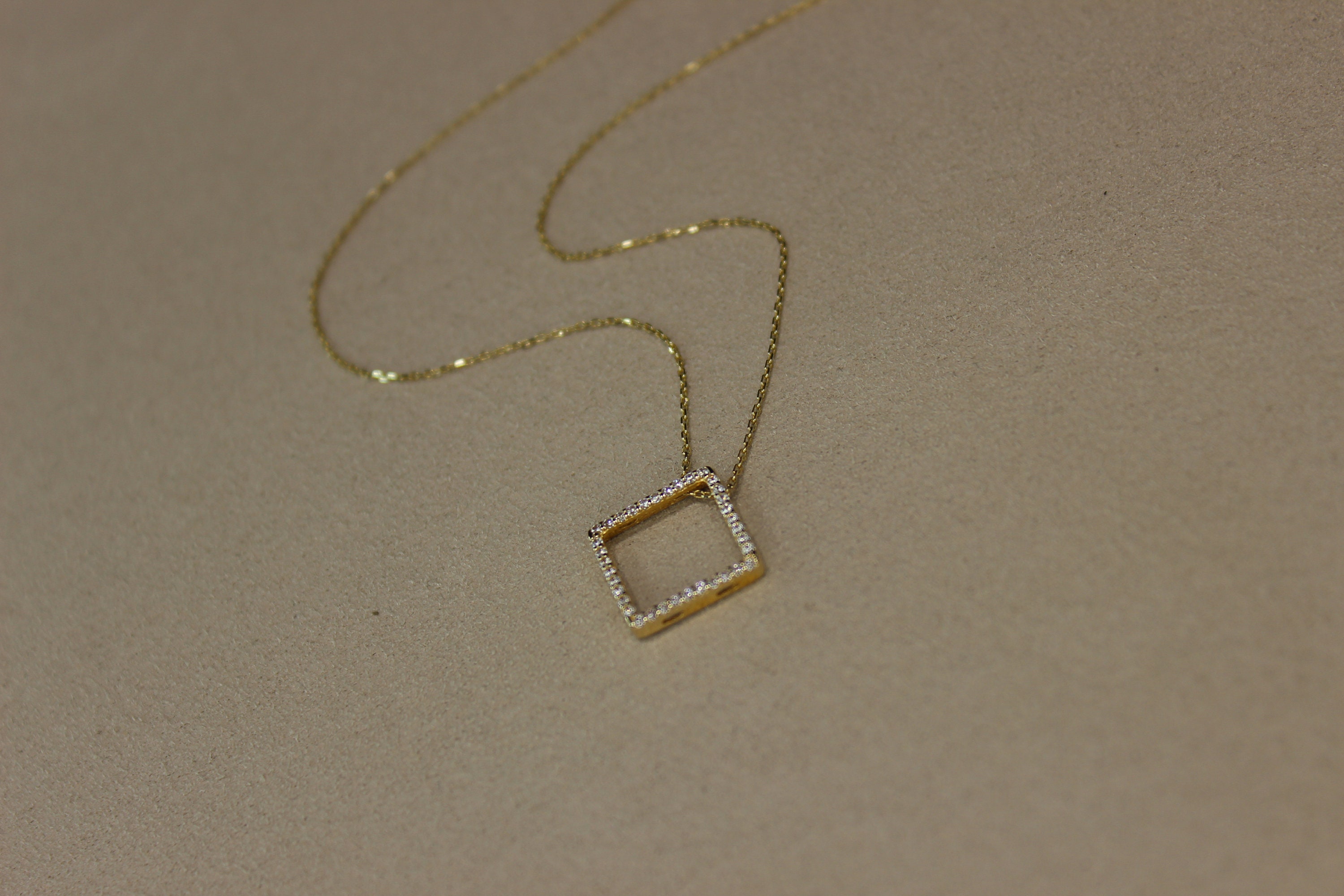Real Gold Square Necklace 14K Solid Gold Square - Etsy