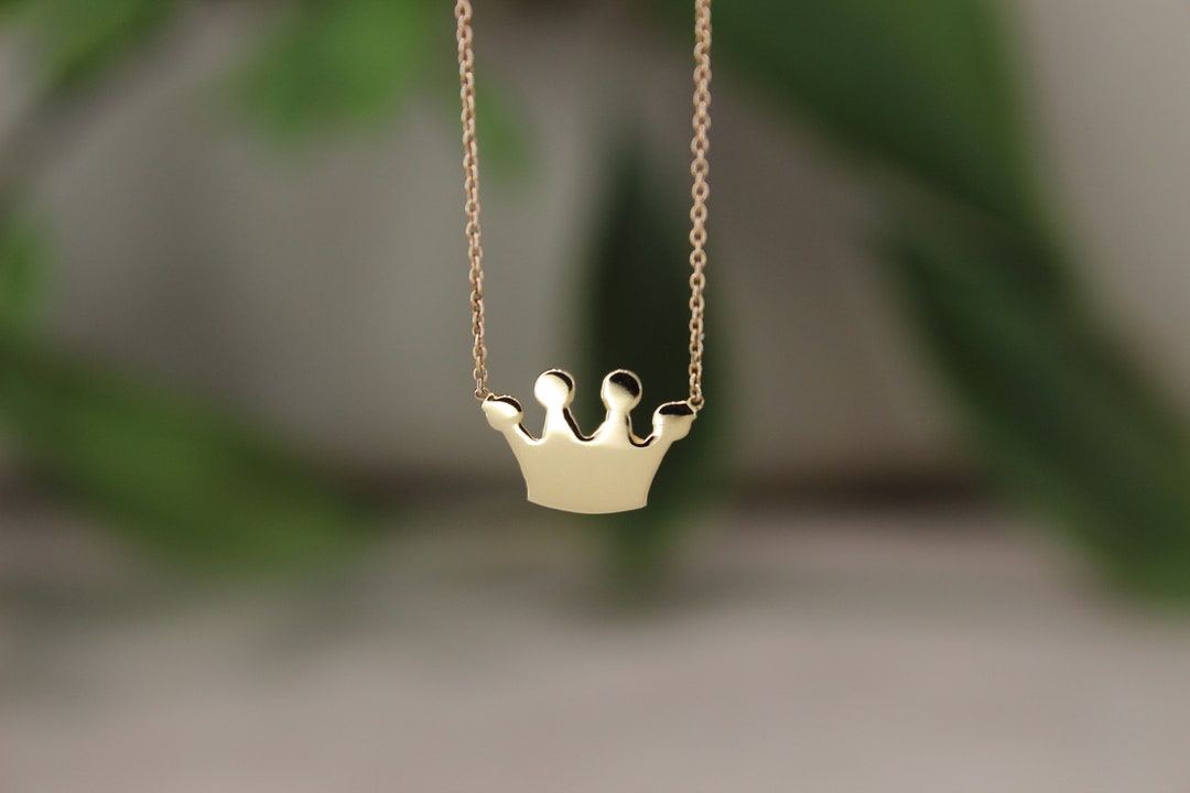 Real Gold Crown Necklace, Gold Princess Crown Necklace, 14K Solid Gold ...