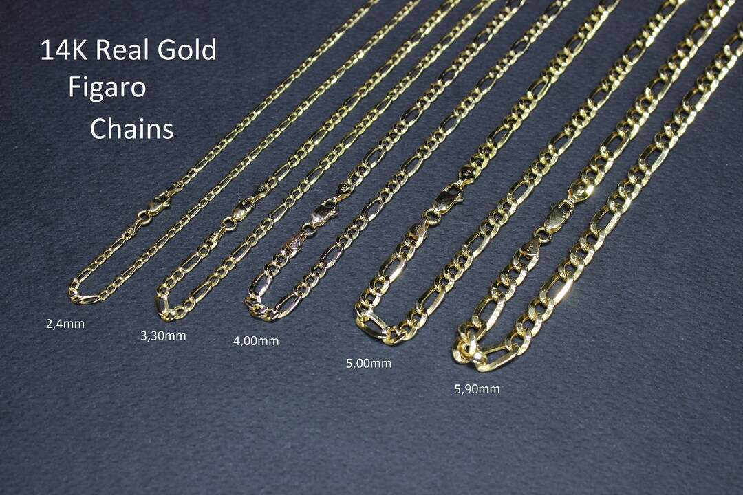 14K Real Gold Figaro Chain, Figaro Link Chain for Necklace, Bracelet ...
