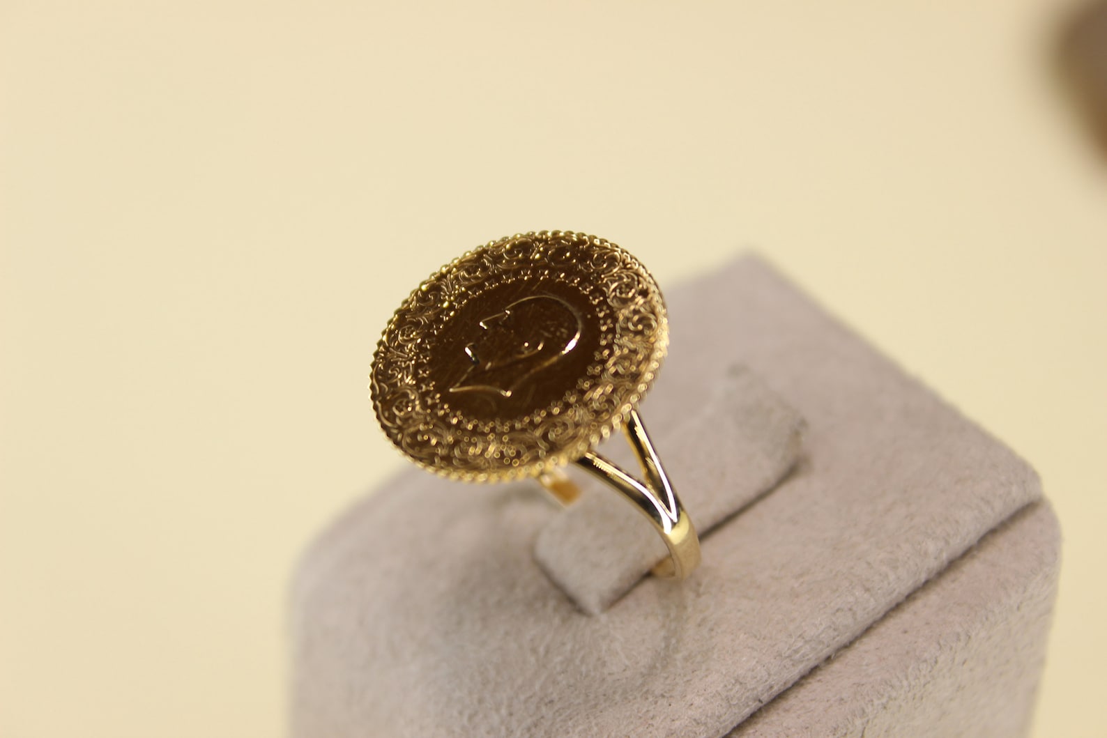 22K and 14K Gold Turkish Coin Ring, Gold Signet Ring, Statement Gold ...