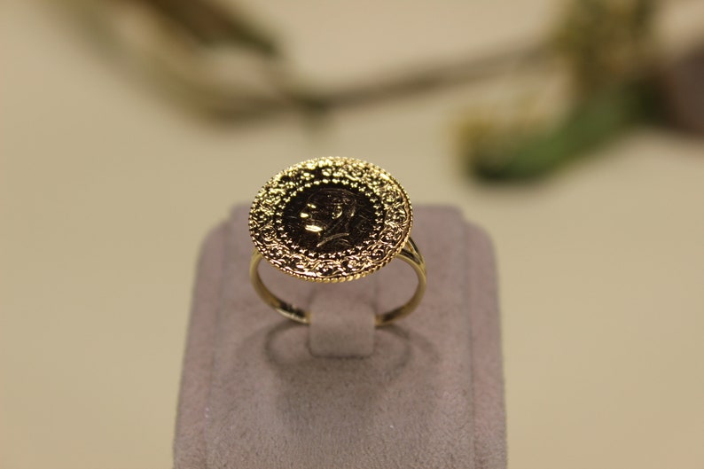 22K and 14K Gold Turkish Coin Ring, Gold Signet Ring, Statement Gold ...