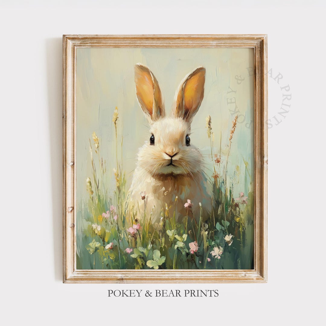 Cottagecore Bunny Printable, Cute Spring Rabbit in Wildflowers Painting ...